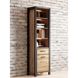 Pharao24.de Wohnzimmer Regal in Wildeichefarben und Schwarz Industry und Loft Stil