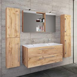 Pharao24.de Badezimmerm&ouml;bel Set Honig-Wildeiche in modernem Design 46 cm tief (vierteilig)