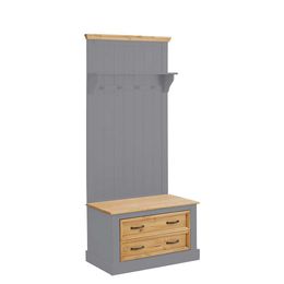 Pharao24.de Garderobenpaneel mit Sitzbank aus Kiefer Massivholz Landhausstil