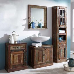 Pharao24.de Recyclinghgolz Badm&ouml;bel in Braun und Bunt Shabby Chic Design (vierteilig)