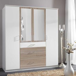 Pharao24.de Moderner Kleiderschrank mit Spiegel in Eiche S&auml;gerau und Wei&szlig; Made in Germany