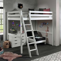 Pharao24.de Kinderzimmerm&ouml;bel Set aus Kiefer Massivholz Wei&szlig; Kommode und Sessel (dreiteilig)