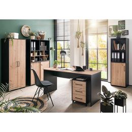 Pharao24.de B&uuml;rom&ouml;bel Set Arbeitszimmerm&ouml;bel Set in Schwarz und modernem Design (siebenteilig)