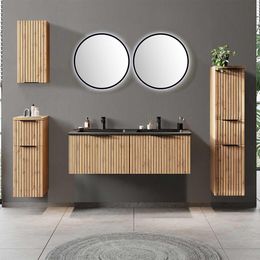 Pharao24.de H&auml;ngende Badmoebel modern in Wildeichefarben Schwarz (sechsteilig)