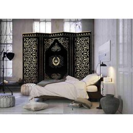 Pharao24.de 3-teiliger Paravent mit orientalischem Muster Schwarz und Goldfarben
