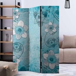 Pharao24.de Trennwand Paravent mit Blumen Motiv Blau