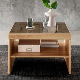 Pharao24.de Couchtisch Wildeiche massiv mit Wangen Gestell 66 cm breit