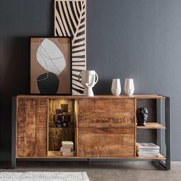 Pharao24.de Esszimmerkommode im Industry und Loft Stil B&uuml;gelgestell aus Mangobaum Massivholz in Mangoholz Naturfarben 180x82x42 cm Pharao24