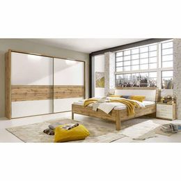 Pharao24.de Schlafzimmer Einrichtung in Wei&szlig; Eiche 180x200 cm (vierteilig)