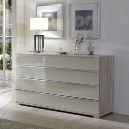 Pharao24.de Schubladen Sideboard in Creme Wei&szlig; Glas beschichtet Eiche S&auml;gerau