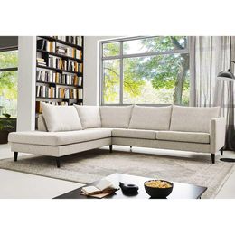 Pharao24.de Wohnzimmer Eckcouch in Cremefarben Webstoff 258 cm breit