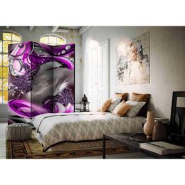 Pharao24.de Schlafzimmer Paravent in Grau und Violett Diamanten und Bl&uuml;ten