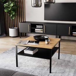 Pharao24.de Sofatisch Couchtisch aus Metall mit Holzwerkstoff Oberfl&auml;che