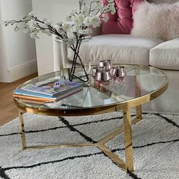 Pharao24.de Couchtisch mit Glasplatte 90 cm Durchmesser