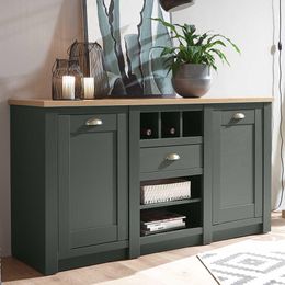 Pharao24.de Landhaus Sideboard mit Weinf&auml;chern Graugr&uuml;n und Wildeiche Optik