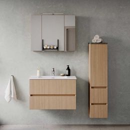 Pharao24.de Waschplatz Badezimmerm&ouml;bel in Eiche hell in modernem Design (dreiteilig)
