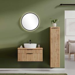 Pharao24.de Waschplatz Set G&auml;ste Toilette in Wildeichefarben LED Beleuchtung (dreiteilig)