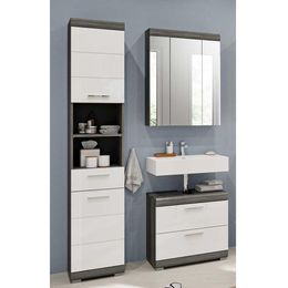 Pharao24.de Modernes Badezimmerset Hochglanz Front weiss 191 cm hoch (dreiteilig)