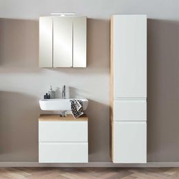 Pharao24.de Badezimmerm&ouml;bel Set modern in Wildeichefarben und Wei&szlig; LED Beleuchtung (dreiteilig)