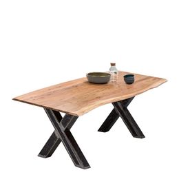 Pharao24.de Tisch Massivholz Baumkante aus Akazie und Metall Industry und Loft Stil