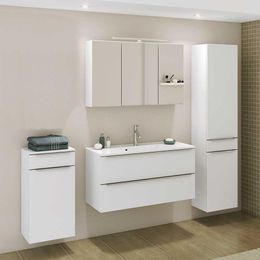 Pharao24.de Wei&szlig;es Badm&ouml;bel Set 180 cm breit LED Beleuchtung (vierteilig)