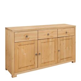 Pharao24.de Landhaus Sideboard aus Kiefer massiv ge&ouml;lt 3-t&uuml;rig 147x89x40 cm Pharao24