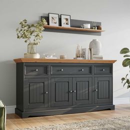 Pharao24.de Esszimmer Sideboard Landhaus aus Kiefer Massivholz Grau