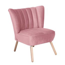 Pharao24.de Retrosessel Rosa Samtvelours mit Vierfu&szlig;gestell aus Holz Buchefarben