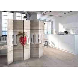 Pharao24.de Moderner Paravent mit Home Aufschrift Holz White Wash und Rot
