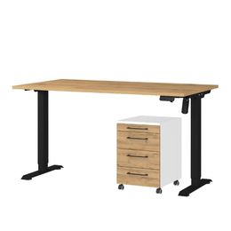 Pharao24.de Schreibtisch B&uuml;rotisch mit Rollcontainer melaminbeschichtet (zweiteilig)