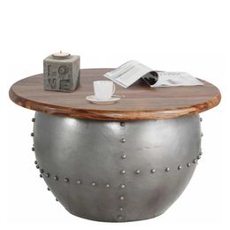 Pharao24.de Designercouchtisch in Trommelform runder Massivholzplatte