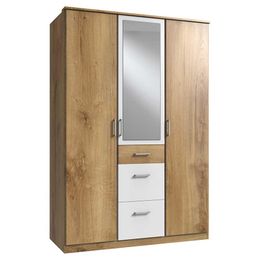 Pharao24.de Schrank Holzoptik und Wei&szlig; in modernem Design Spiegelt&uuml;r