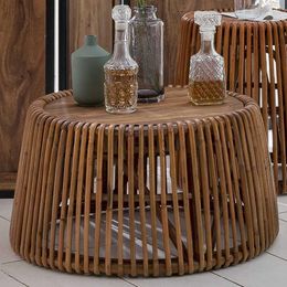 Pharao24.de Couchtisch aus Rattan Teak Recyclingholz