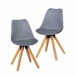 Pharao24.de Retro Schalenstuhl in Grau Holzbeine (2er Set)