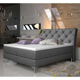 Pharao24.de Doppelbett Stoffbett in Grau aus Webstoff