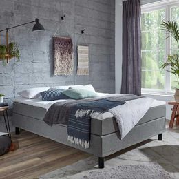Pharao24.de Flaches Boxspring Bett in Grau Matratzen H2