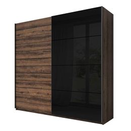 Pharao24.de Moderner Schiebet&uuml;renschrank in Wildeiche dunkel & Schwarz 210 cm hoch