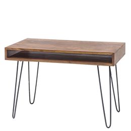 Pharao24.de Schreibtisch Retro Stil aus Sheesham Massivholz und Metall Hairpin Gestell