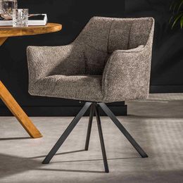 Pharao24.de Esstisch St&uuml;hle Taupe Boucle 62 cm breit Gestell aus Metall (2er Set)