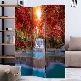 Pharao24.de Bunter Paravent mit Wasserlandschaft Motiv Leinwand F&uuml;llung