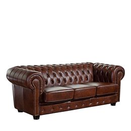 Pharao24.de Leder Sofa Chesterfield in Braun Vierfu&szlig;gestell aus Holz