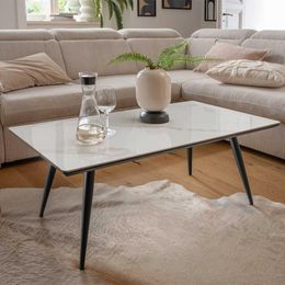 Pharao24.de Couchtisch Marmor Optik wei&szlig; im Retrostil 110 cm breit
