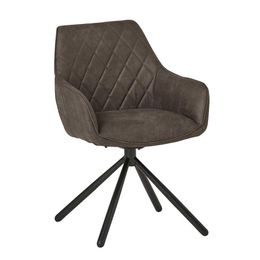 Pharao24.de Esstisch St&uuml;hle Microfaser Grau mit Armlehnen 47 cm Sitzh&ouml;he (2er Set)