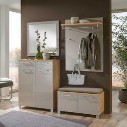 Pharao24.de Flurm&ouml;bel Set in Taupe Eiche Bianco Glas beschichtet und furniert (vierteilig)