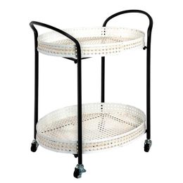 Pharao24.de Retro Servierwagen aus Stahl Cremefarben und Schwarz rollbar