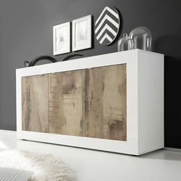 Pharao24.de Modernes Sideboard in Wei&szlig; & Holz verwittert 3 t&uuml;rig