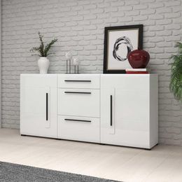 Pharao24.de Wei&szlig;es Hochglanz Sideboard mit drei Schubladen 180 cm breit