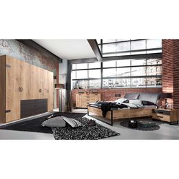 Pharao24.de Loft Schlafzimmerset in Schwarzgrau Plankeneiche Holzoptik (f&uuml;nfteilig)