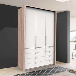 Pharao24.de Kleiderschrank Jugendzimmer 2 t&uuml;rig mit 8 Schubladen Wei&szlig; Eiche S&auml;gerau