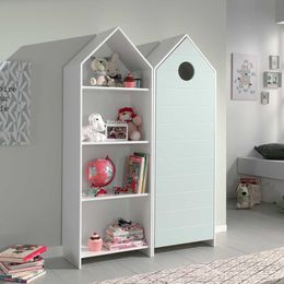 Pharao24.de Kinderkleiderschrank mit Regal Haus Optik (zweiteilig)